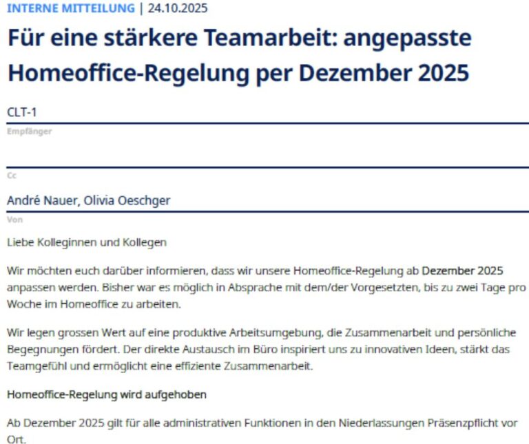 ISS Schweiz 100% Back to Office – dort lieb- und leblos – Inside ...