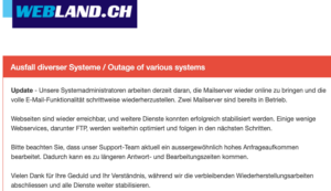 Webland seit Tagen down: Vorzeige-Hoster im Elend – Inside Paradeplatz